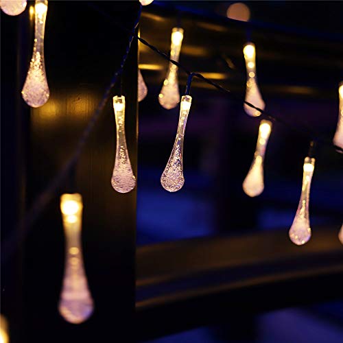 NA Solar String Drop-Shaped Lights Outdoor 23 Ft 50 LED Remote Control Lights USB Powered Twinkle Lights 8 Mode Waterproof Copper Wire Fairy Lights for Garden Yard Home Party(Warm White)