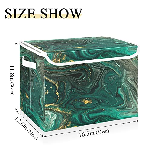 RunningBear Green Marble Large Storage Bins with Lid Collapsible Storage Bin Closet Organizers Foldable Storage Bins for Laundry Room Balcony