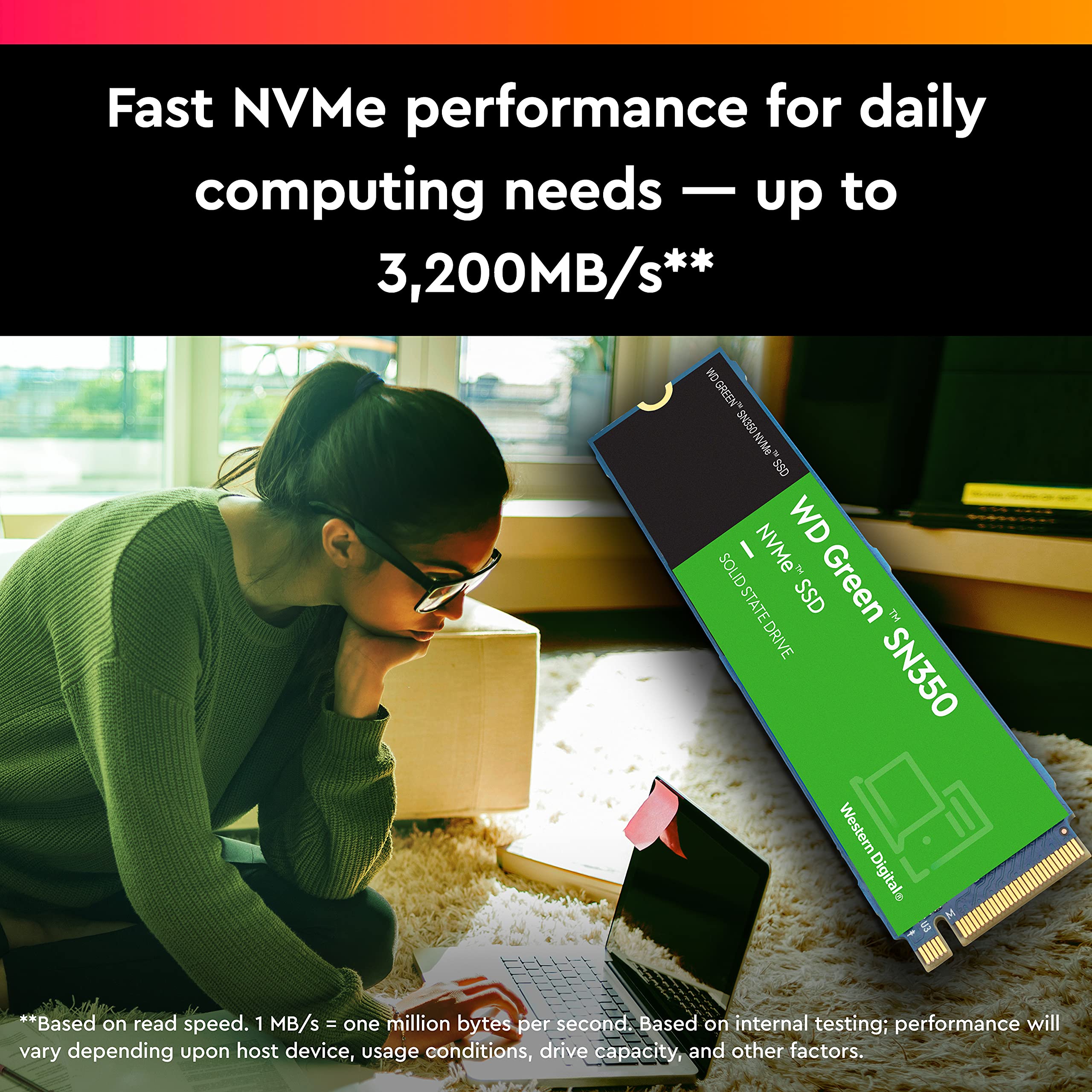 Western Digital 960GB WD Green SN350 NVMe Internal SSD Solid State Drive - Gen3 PCIe, M.2 2280, Up to 2,400 MB/s - WDS960G2G0C