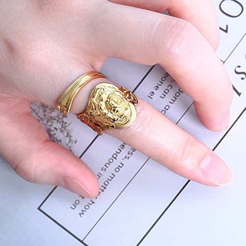 TimemoryUS Spoon Ring, S925 Sterling Silver Rose Adjustable Open Gold Antique Spoon Rings For Women Size 6-10 (gold)