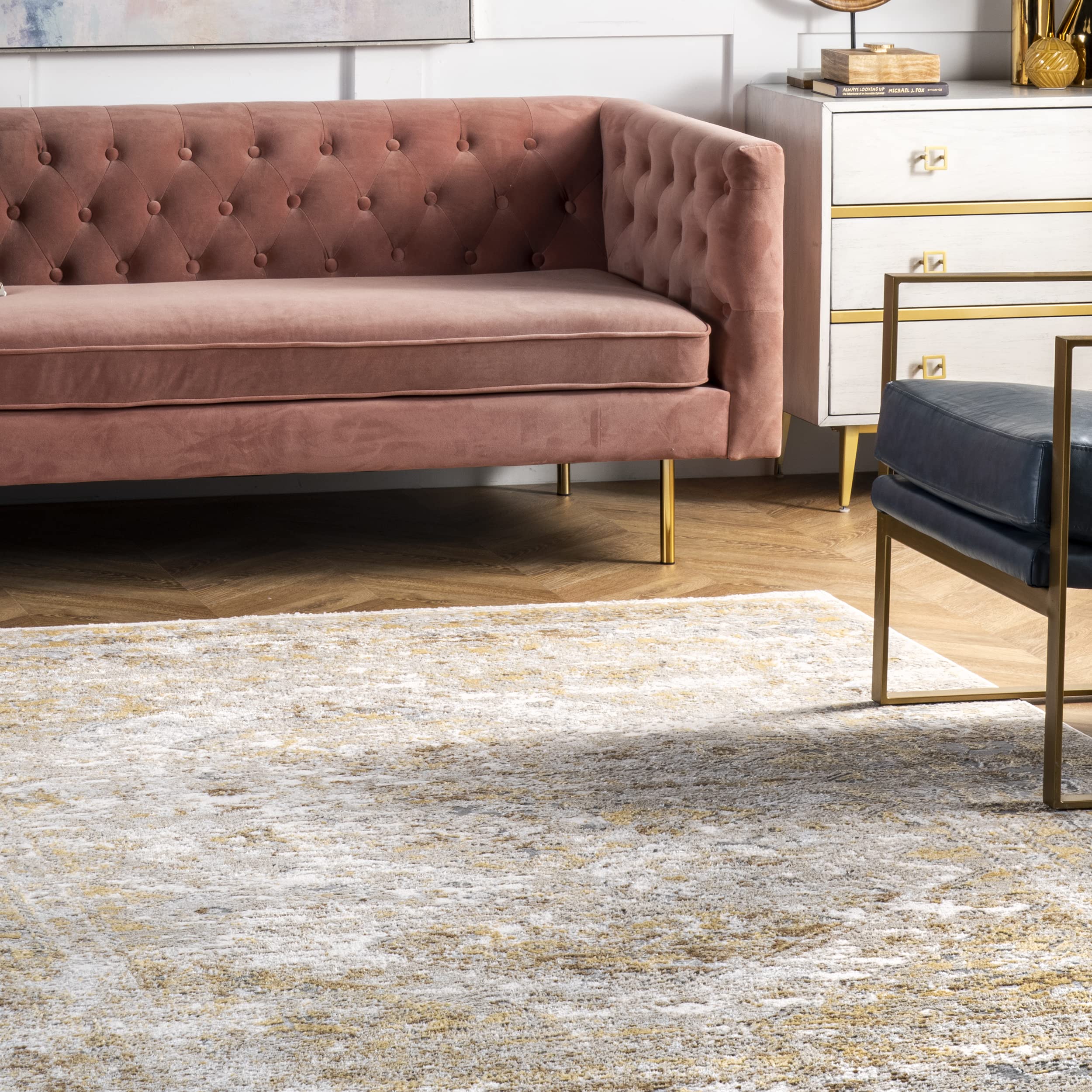 nuLOOM Madisson Vintage Faded Medallion Area Rug, 5x8, Gold
