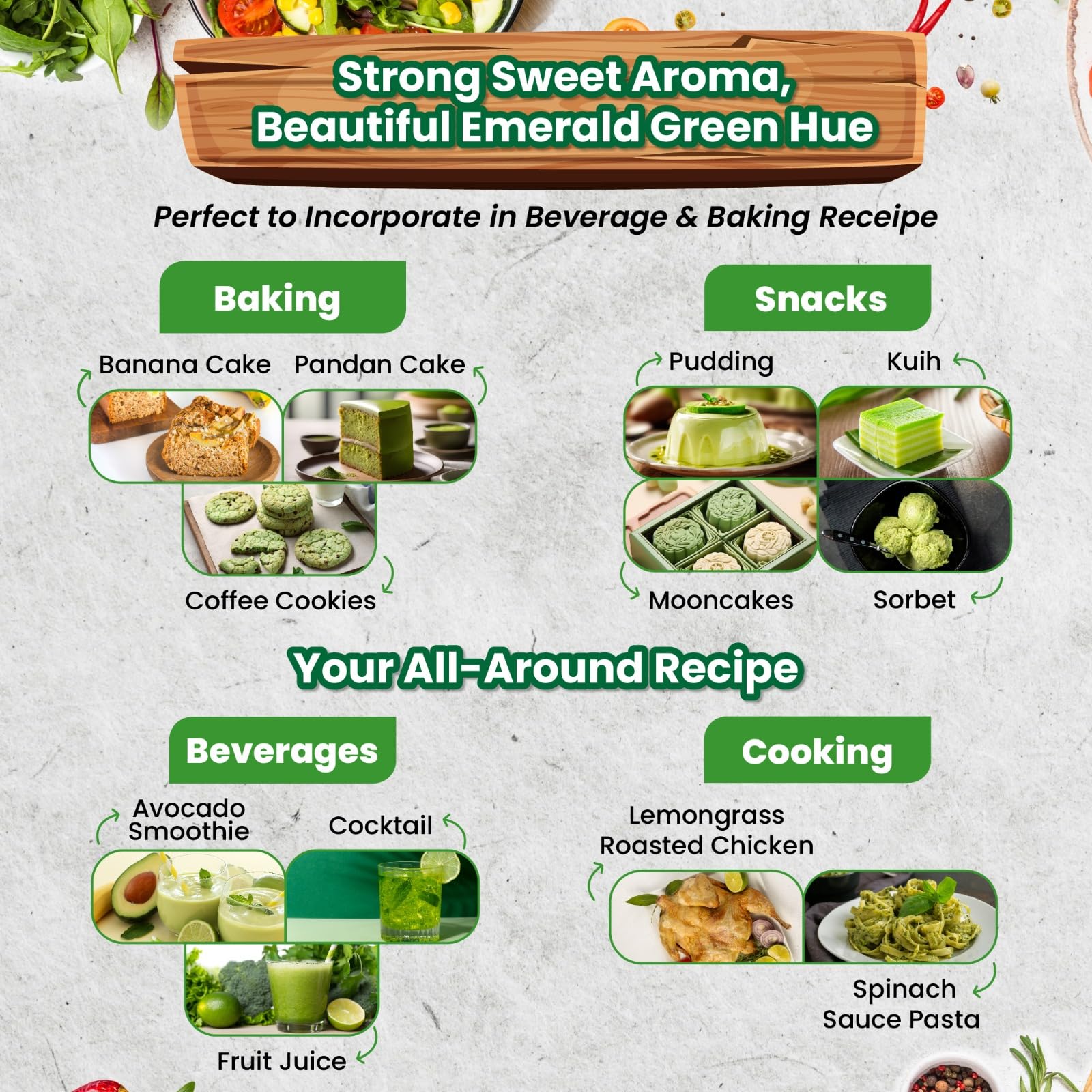 Pandan Extract Concentrate for Bakery & Beverage 60g | Standardized Plant Extract of the East, Fresh Natural Asian Gourmet Flavoring Ingredient