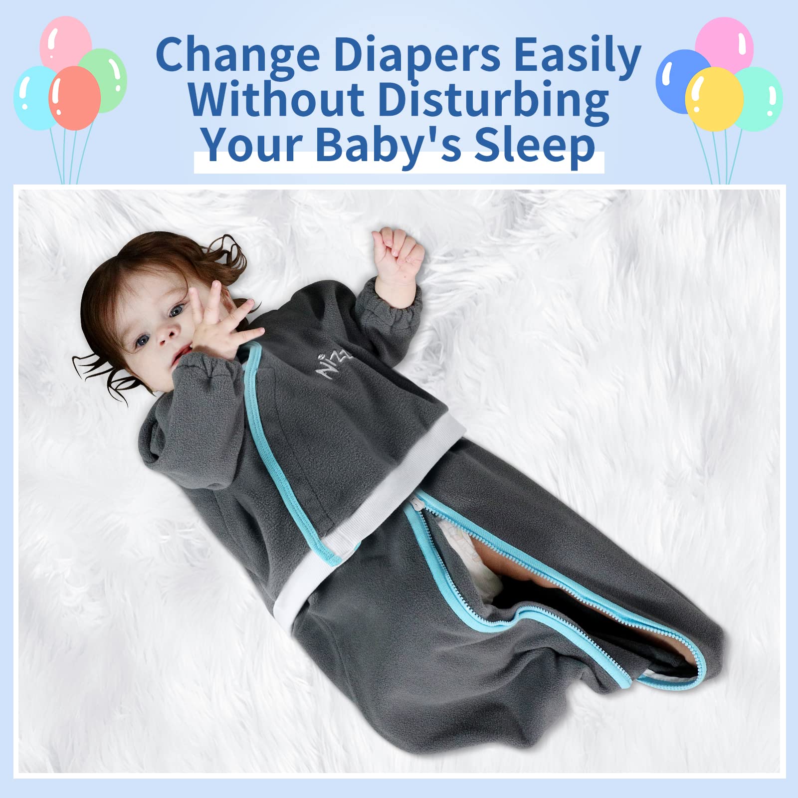 NIZZUP Unisex Baby Wearable Blanket, Baby Sleeping Bag for Toddler-Soft Warm Comfortable Design Single Belt for Pacifier Clips(Grey-L)