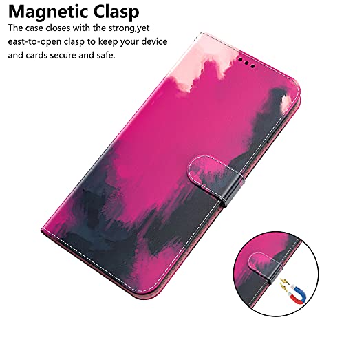 ShinyCase for Tecno Camon 12 Case with Stand,Colorful Watercolor PU Leather Wallet Folio Flip Cover Magnetic Durable TPU Protective Phone Case for Tecno Camon 12/Spark 4,Black Red
