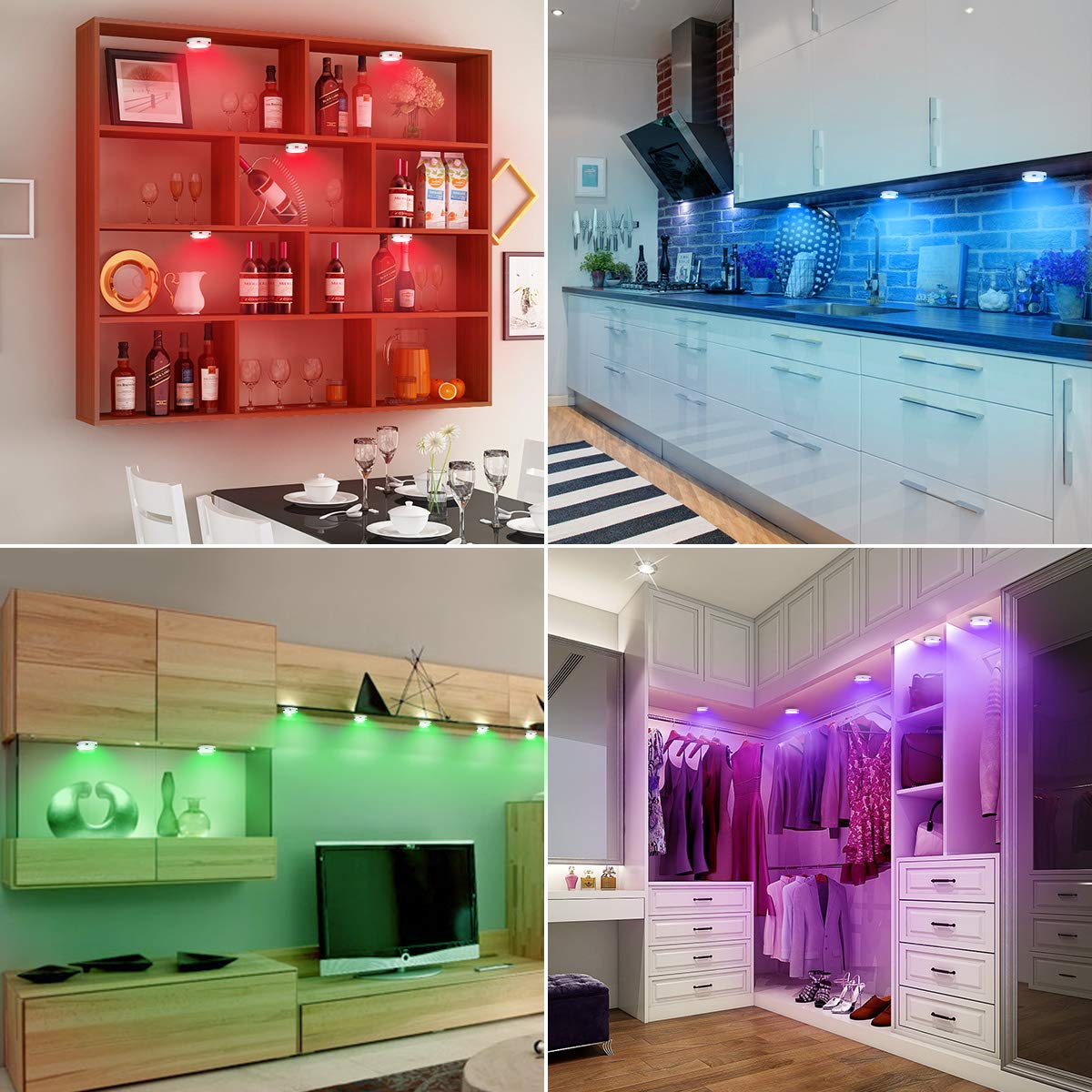 Puck Lights, LED Color Changing Puck Lighting LED Closet Lights Under Counter Lights Wireless LED Color Changing Puck Lights Battery Operated Dimmable Under Cabinet Lights for Kitchen (9 Pack)
