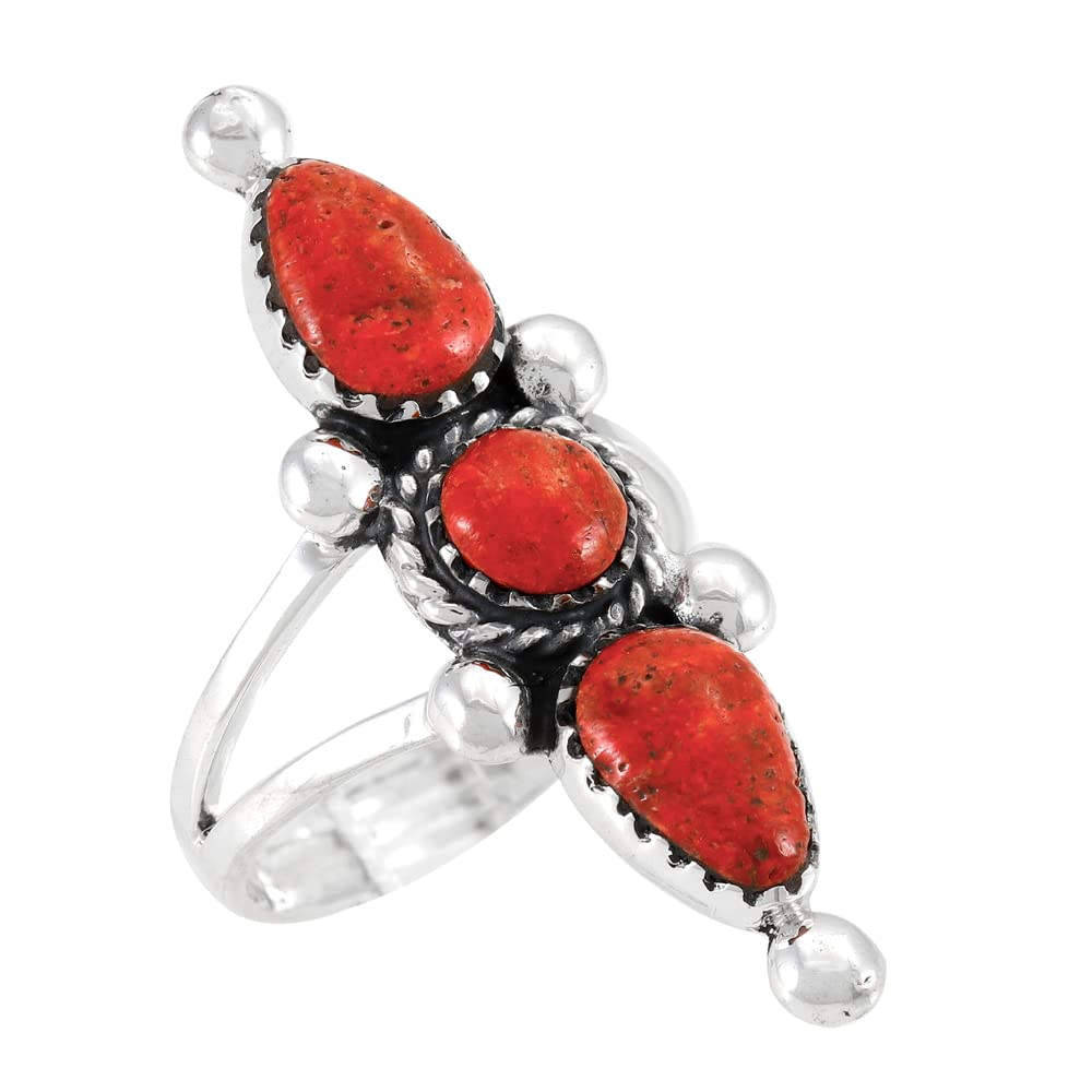 Turquoise Network Coral Ring Sterling Silver 925 Genuine Gemstones Size 6 to 11 (Coral) (9)