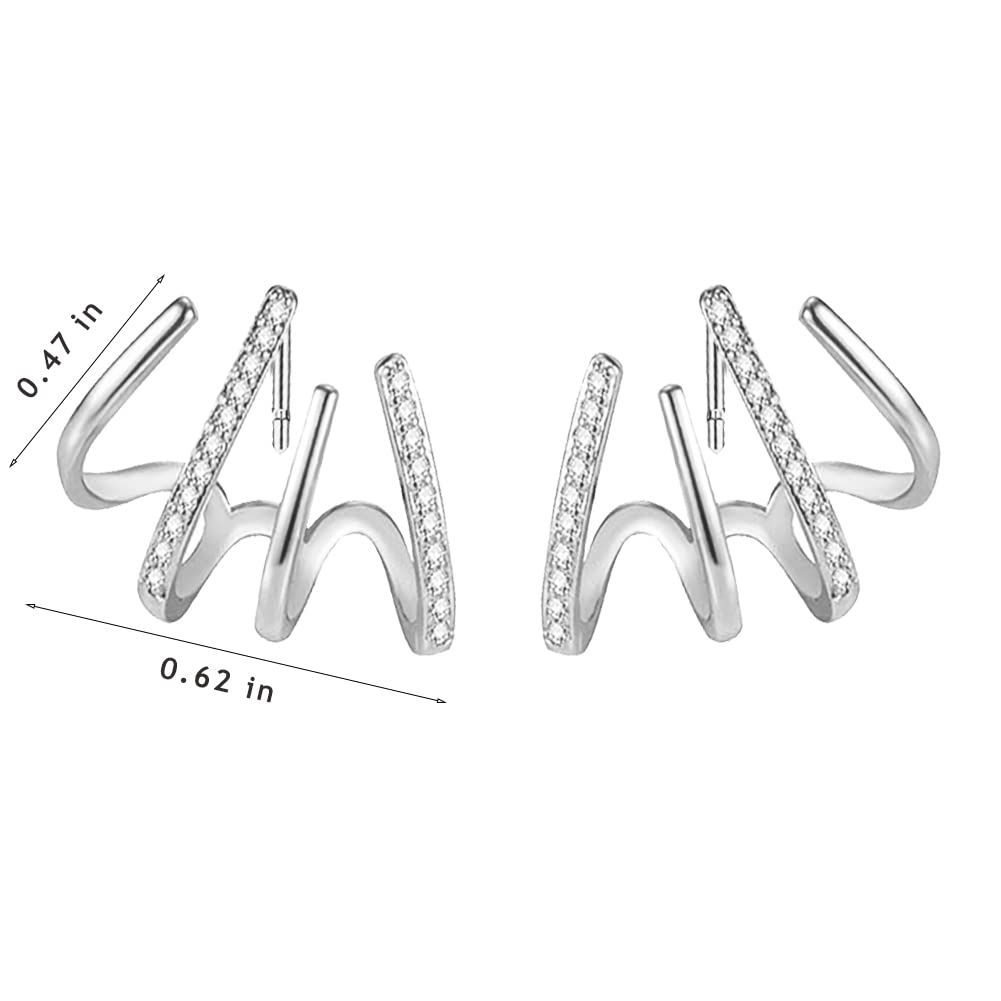 Todenb Claw Earring Cuff for Women,Zircon Needle Ear Cuffs Stud Earrings Minimalist Ear Wrap Piercing Earrings for Prom Jewellery (Silver)
