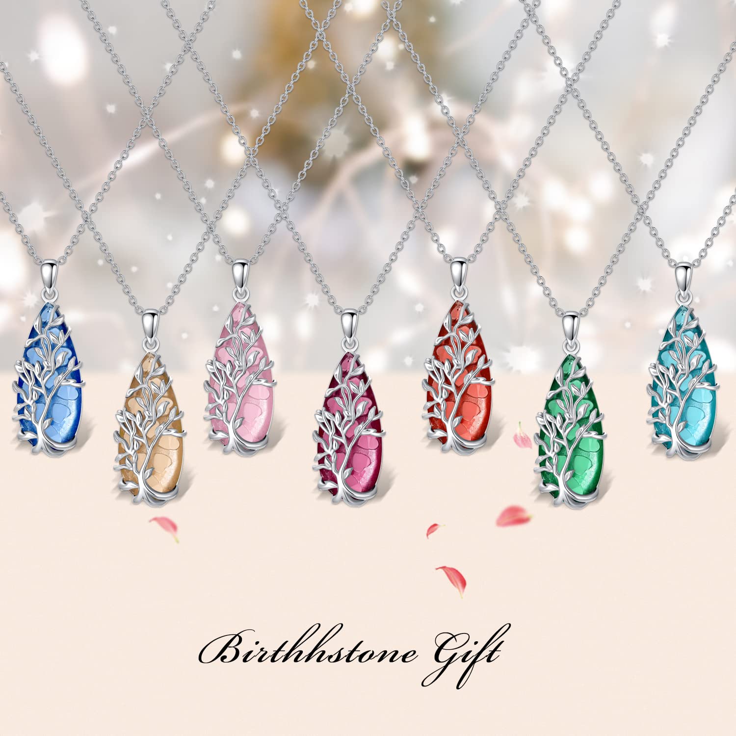 Tree Of Life Aquamarine Necklace 925 Sterling Silver March Birthstone Necklace