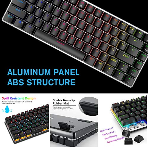 NACODEX Mechanical Gaming Keyboard - Compact 82 Keys Anti-Ghosting RGB Backlit - Blue Switches - Programmable Macro - Aluminum Wired Portable Keyboard for Windows PC Gamer