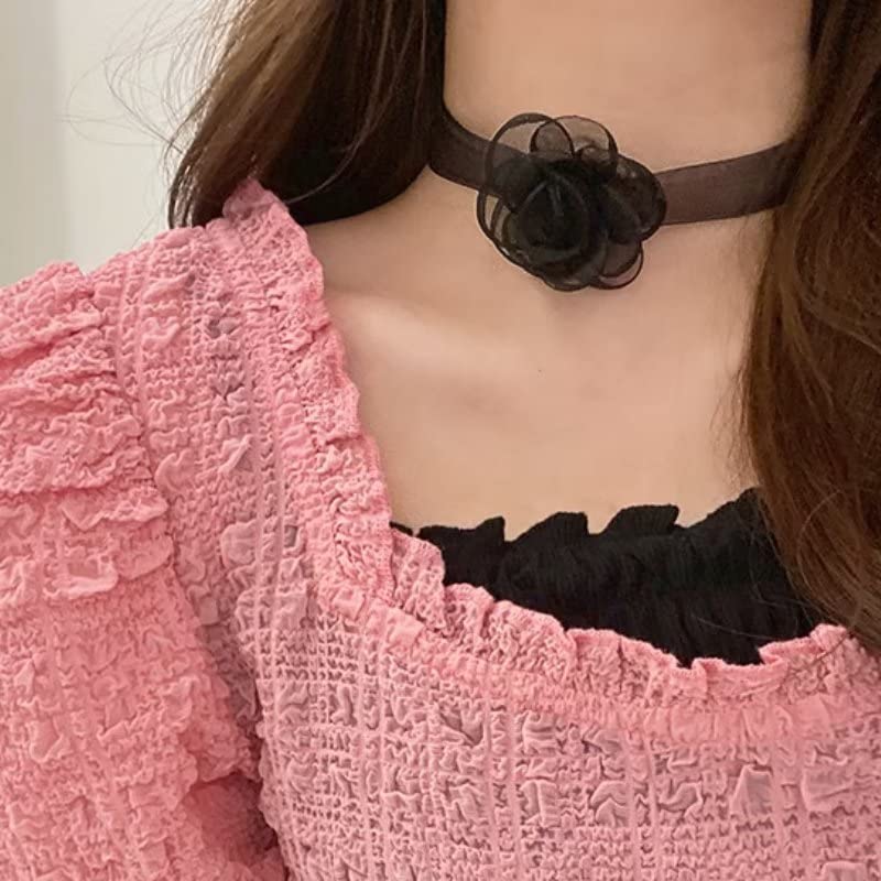 Todu Lace Flower Choker Necklace Bohemian Soft White Flower Tie Cravat Necklace Wedding Jewelry Gift For Women (1pc,Black)
