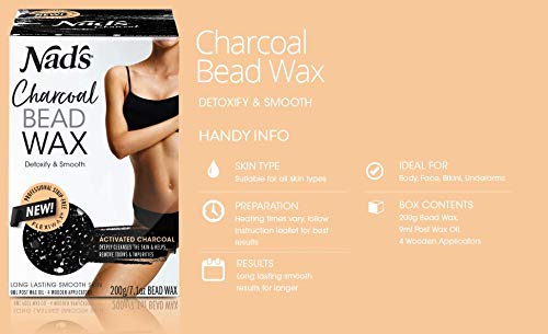 Nad's Hard Wax Beans Activated Charcoal Waxing Kit, Wax Beads Hair Removal for Women, 1 Count