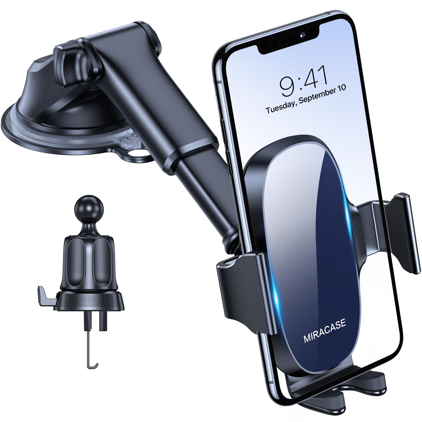 Miracase 3-in-1 Cell Phone Holders for Your Car, Universal Car Phone Holder Mount for Dashboard Air Vent Windshield Compatible with iPhone 15 14 13 12 14 Pro Max Xs XR X, Galaxy Blue