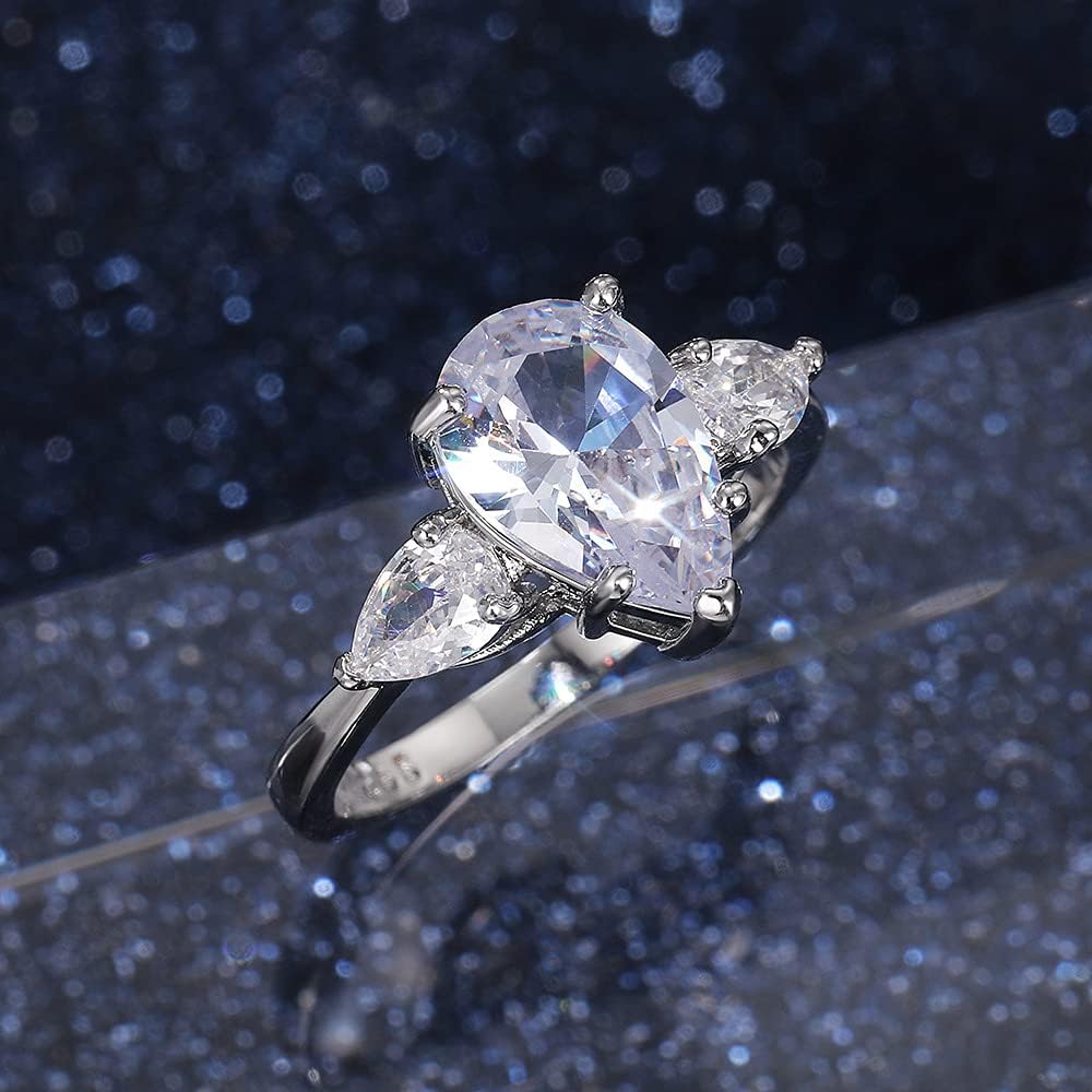 SCHZBSP S925 Sterling Silver Shiny Drop Diamond Engagement Ring Exquisite pear-Shaped Cut Cubic Zirconia Ring Fashion CZ Diamond Ring Eternal Wedding Ring Luxury Women's Ring (6)