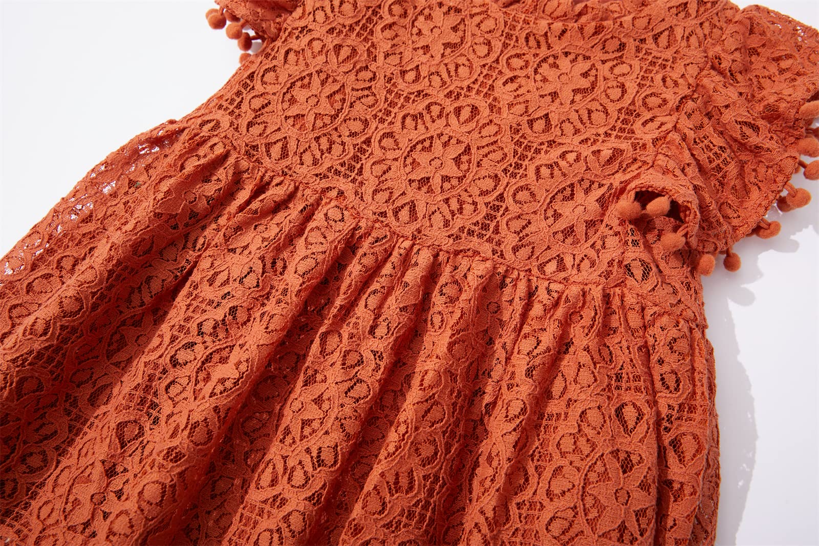 Niyage Toddler Girls Elegant Lace Pom Pom Flutter Sleeve Party Princess Dress Brick Red 100