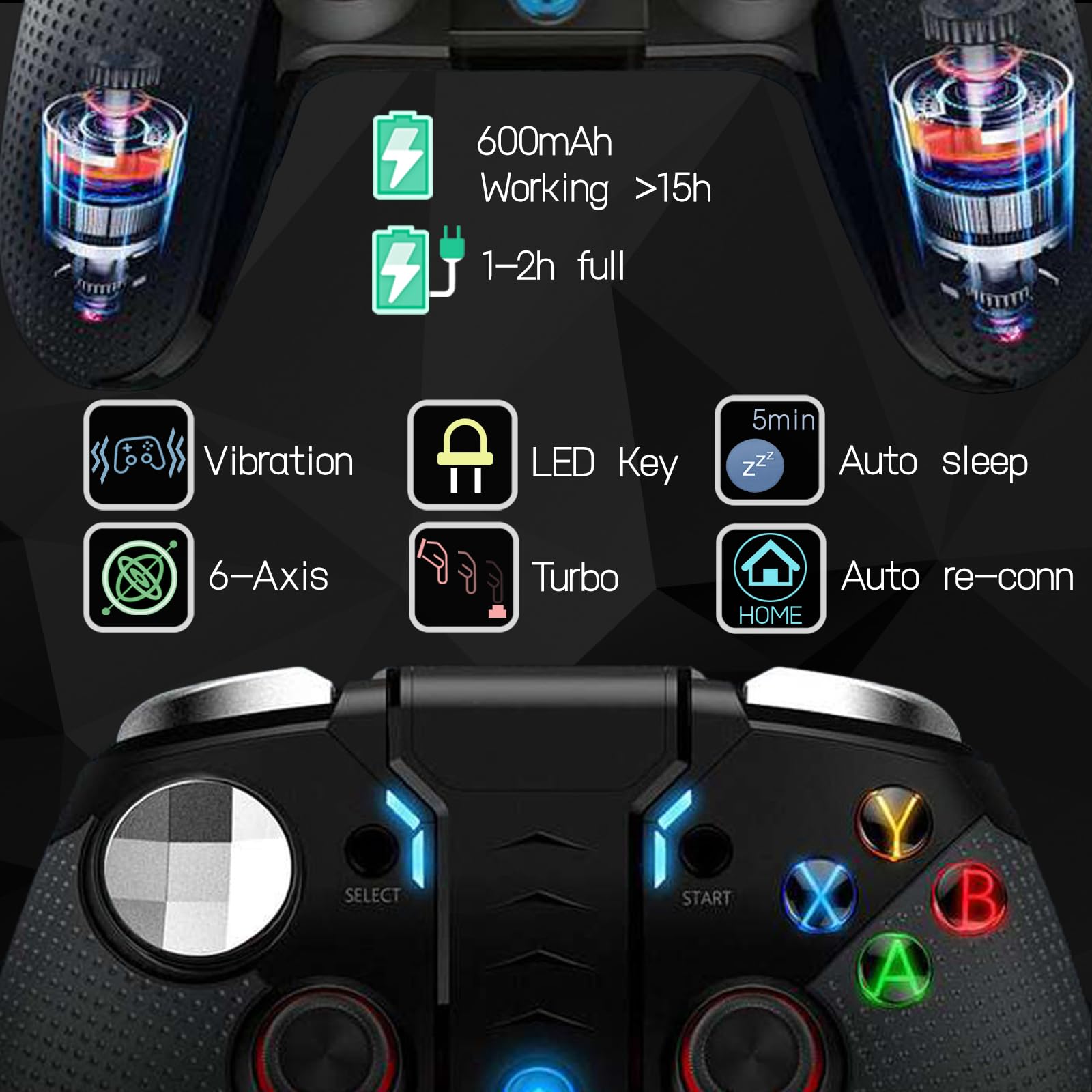 Wuzcon Wireless Controller for iOS, Android, Switch, PC, TV Box, Tesla, Apple Arcade MFi & Cloud Gaming. with Bluetooth/Phone Clip/2.4G Receiver/USB-C Adapter/Turbo/Vibration/6-Axis Gyro/Extra Dpad
