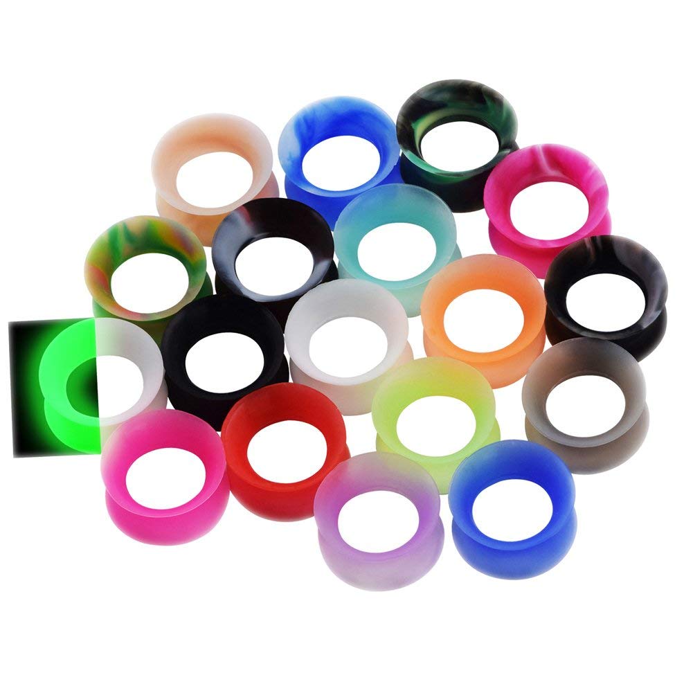 Oyaface 36 Pcs Soft Silicone Ear Gauges Kit Flesh Flexible Earring Tunnels Plugs Flared Earlets Stretchers Expander Piercing Jewelry, 0G(8mm)