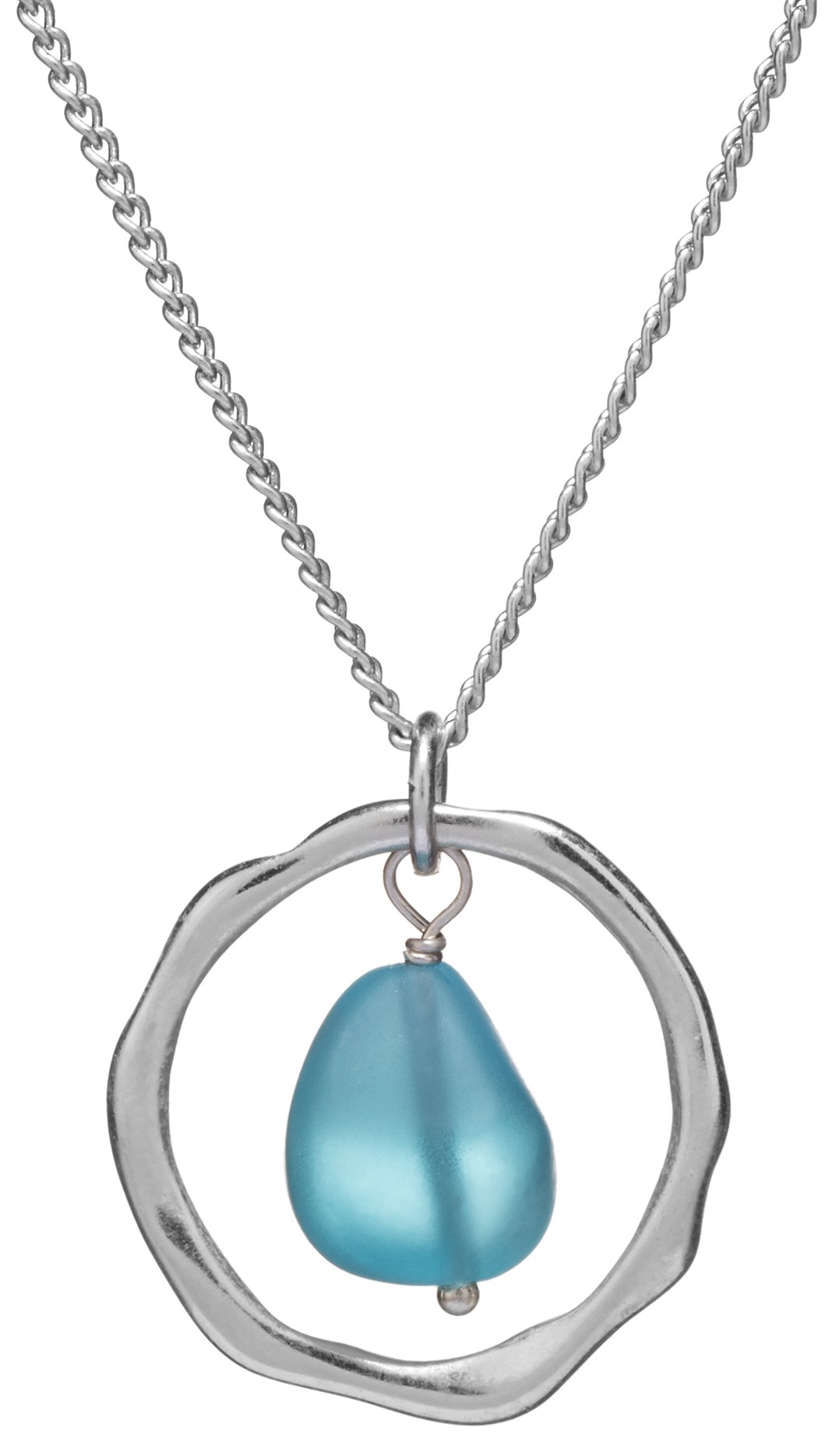 Ocean Waves Sea Glass Pendant Necklace, with sterling silver chain,Handmade Silver Plated Hoop with TumbledTurquoise Sea Glass