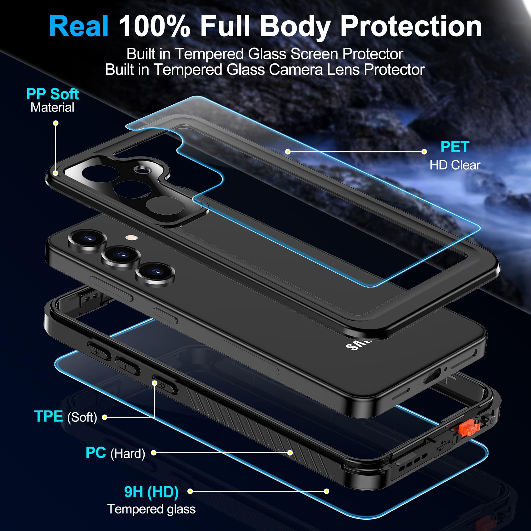 MOZOTER Designed for Samsung Galaxy S24 Case Waterproof,[IPX8 Underwater Case][Built-in Lens & Screen Protector][Full Body Shockproof][Military Drop Proof] for S24 Case,6.1 inch-Black