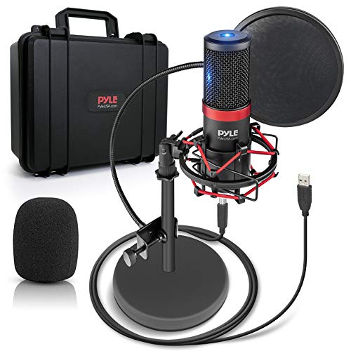 Pyle USB Microphone Podcast Recording Kit - Audio Cardioid Condenser Mic w/Shock Mount Stand & Pop Filter, for Gaming PS4, Streaming, Podcasting, Studio, YouTube, Works w/Windows PC Mac PDMIKT200