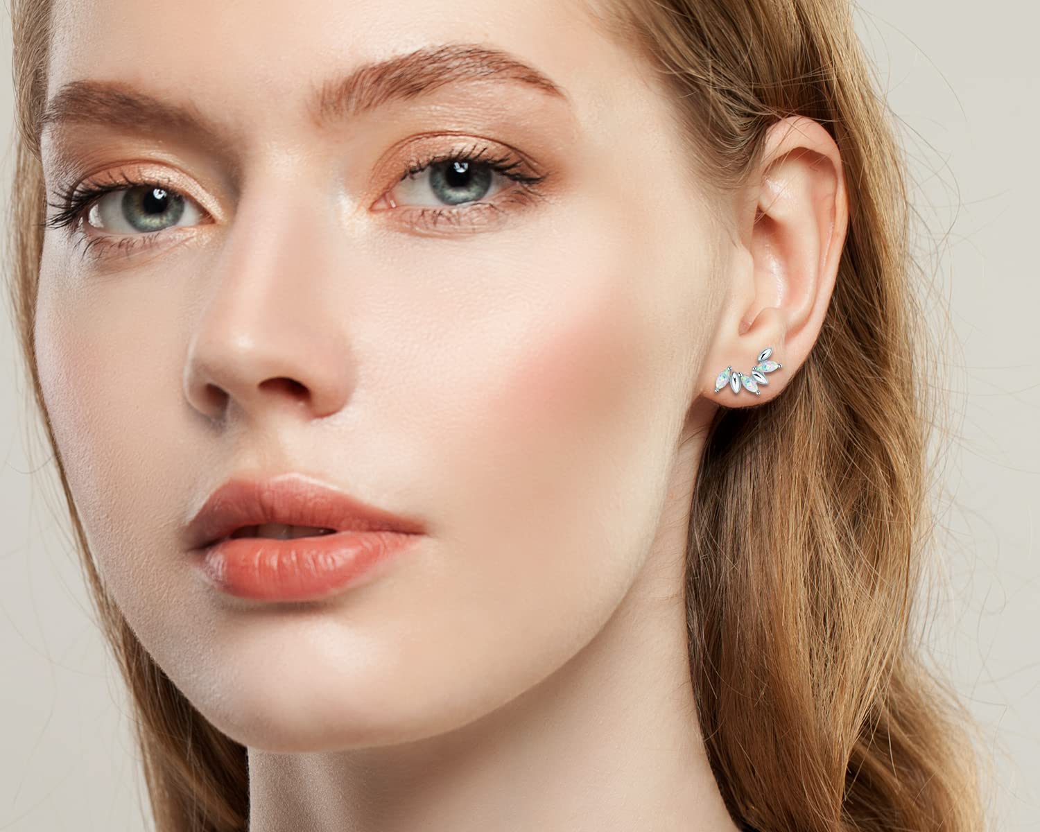 Sterling Silver Opal Stud Earrings for Women, Hypoallergenic Marquise Cut Birthstone Birthday Gift Fine Jewelry for Her Mothers Day