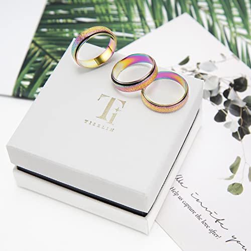 Tiselin Anxiety Ring for Women Men,Rainbow Color Sand Blasted Finished Width 6MM,Size 7-10,Copper material (Rainbow, 7)