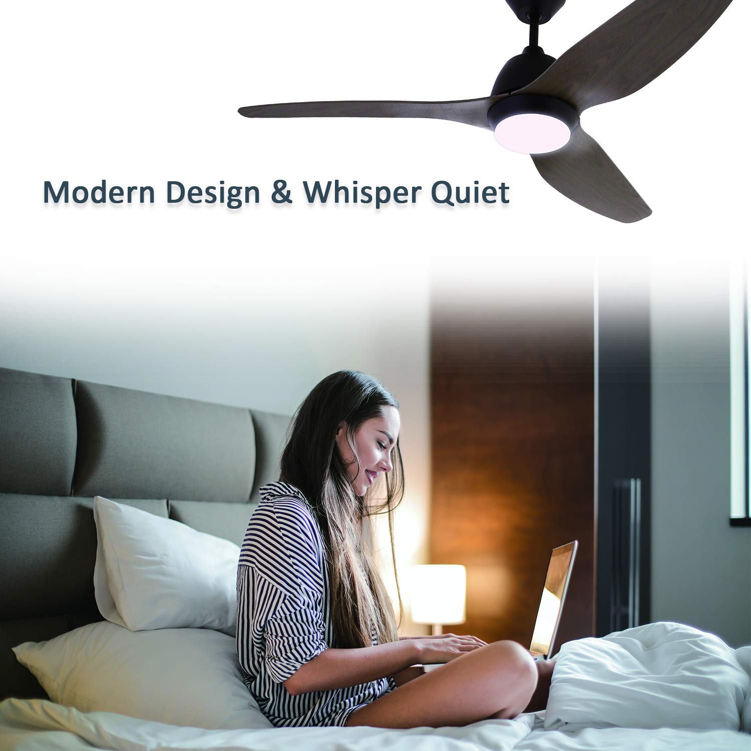 Nocolliny Modern Ceiling Fan 52" with Light, Dimmable LED, Farmhouse Style Propeller 3-Blade with Reversible Motor, Remote Control