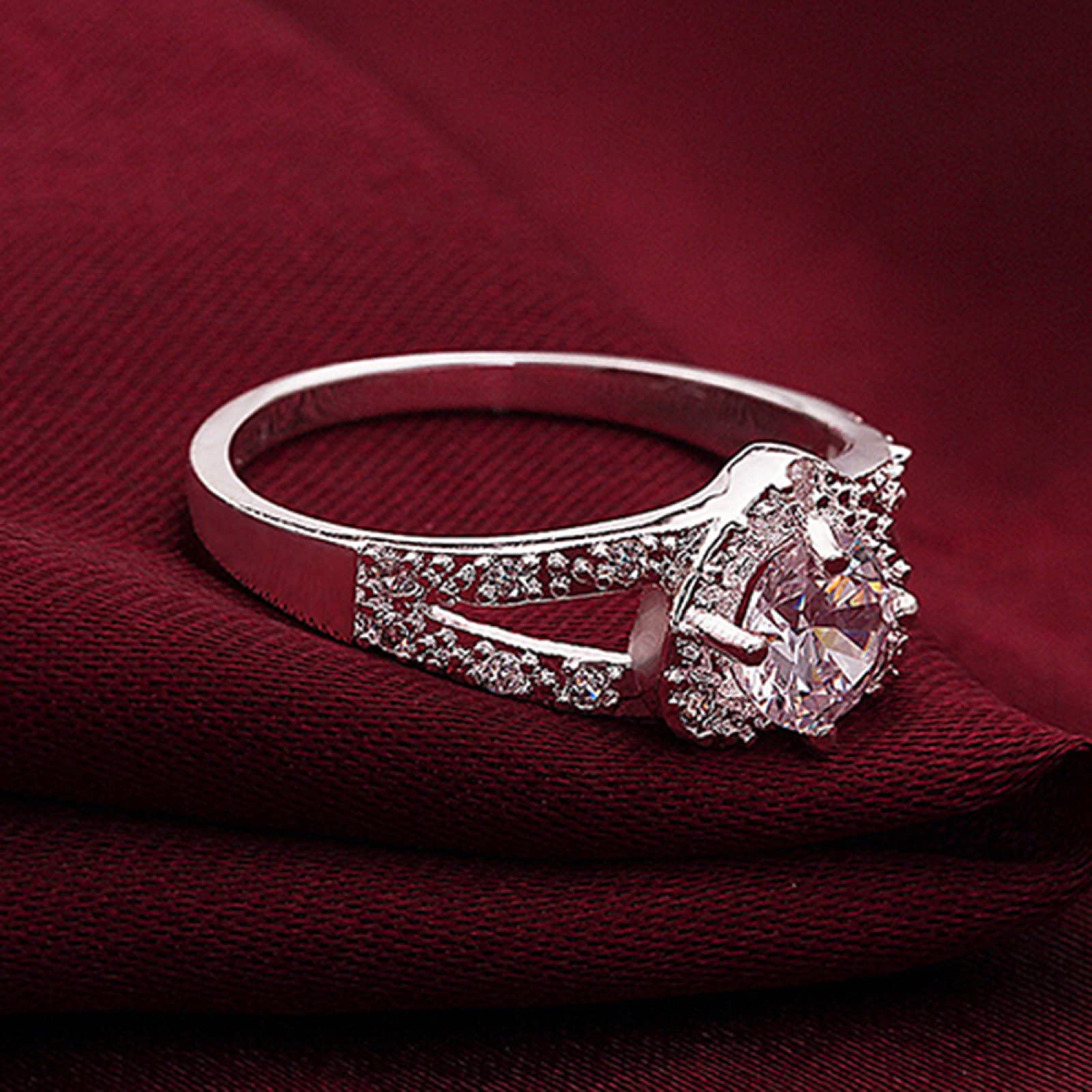 Trendy Jewelry Rings,Joint Rings,Stackable Knuckle Finger Rings, Mid Finger Rings,Statement Ring,Gift for your Love,Women 925 Sterling Silver Crystal Love Heart Shaped Ring Bridal Wedding Jewelry (Silver, US 6)