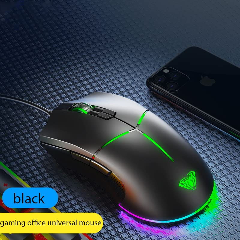 SHUNJINRUN Wired Gaming Mouse RGB Backlit Ergonomic Lightweight USB Mouse with 7 Backlight Modes up to 6400 DPI for Laptop Windows PC Gamers (F820-Black)