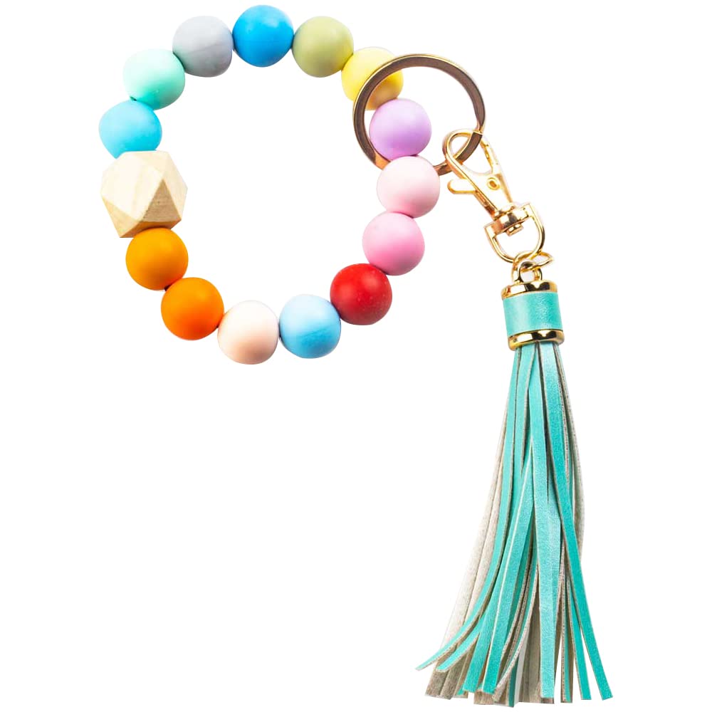 Silicone Key Ring Bracelet Beaded Wrislet Keychain Portable House Car Keys Ring Holder