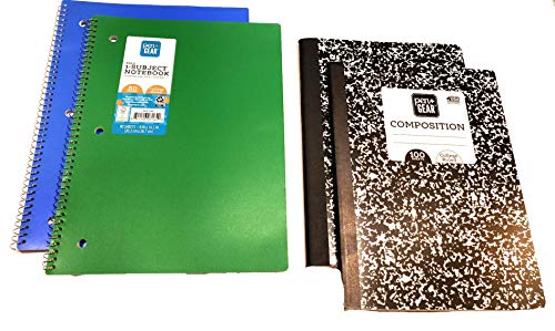 Pen + Gear College Ruled Notebook Set- Pack of 2 Composition - Marble & 2 Poly Spiral -1 Subject (Green, Blue)