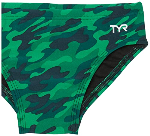 TYR Boys' Standard Durafast Elite Racer Brief Swimsuit, Green Camo, 22