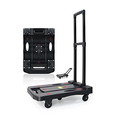 Trolley Folding Hand Truck Flatform Cart Load 375 lb Five Wheel Platform Truck Foldable Utility Luggage Folding Dolly, Travel Shopping Moving Office…