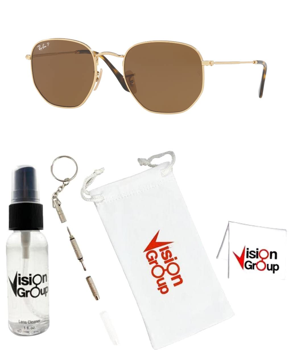 Ray-Ban RB3548N Hexagonal Sunglasses+ Vision Group Accessories Bundle, unisex-adult(Arista/Crystal Green (001),51)