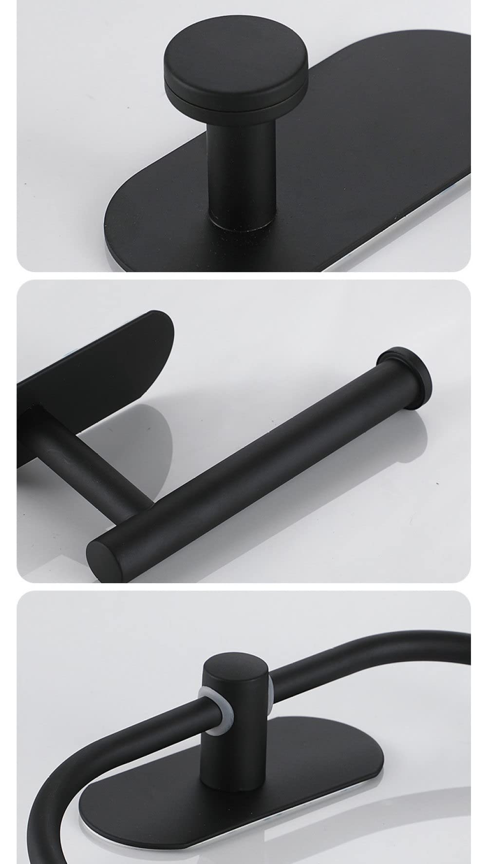 No Drilling Black Bathroom Accessories Sets Toilet Tissue Roll Paper Holder Towel Rack Bar Rail Ring Robe Clothes Hook Hardware,Brushed Hook