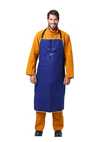 Welding Apron, Fire Resistant Fireproof Apron Metal Working Welder Work Safety Protection Apron Blue for Welding Cutting Cooking with One Pocket