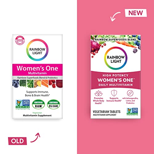 Rainbow Light Womens One High-Potency Daily Multivitamin, Womens Multivitamin Provides High-Potency Immune Support, With Vitamin C, Biotin and Ashwagandha, Vegetarian, 60 Count