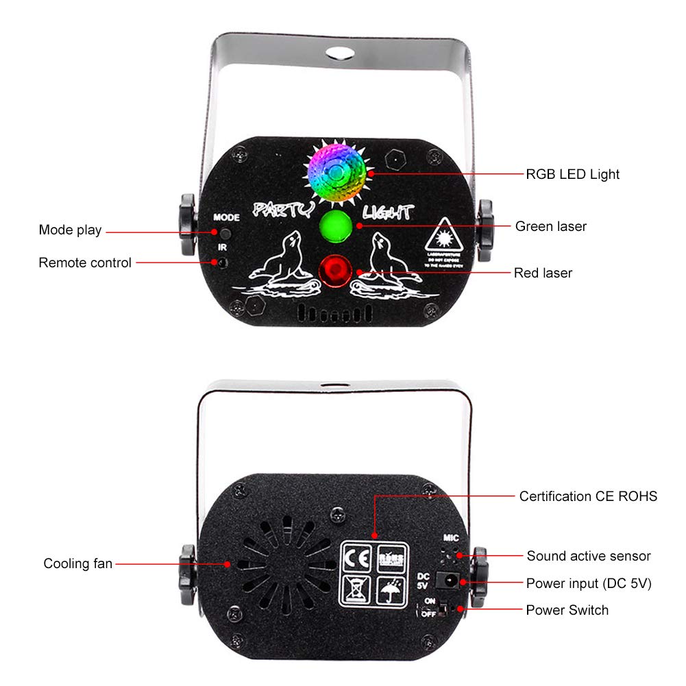 U`King DJ Disco Party Lights 3 Lens RGB Stage Lighting Strobe Light by Remote and Sound Activated Control for Parties Birthday Wedding Room KTV Bar Live Show