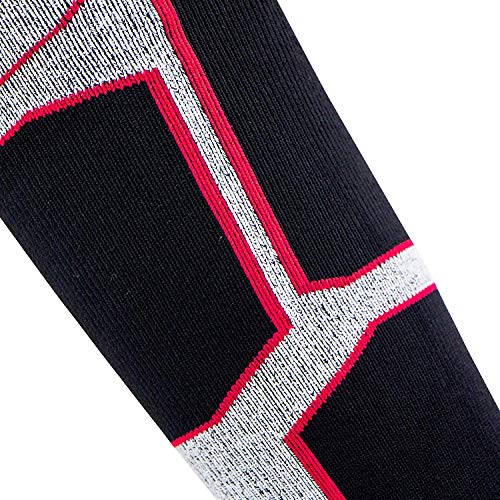 Pure Athlete Snowboard Socks - Comfortable Warm Skiing Snowboarding Sock for Men and Women (Black-White-Red - 3 Pack, Medium)