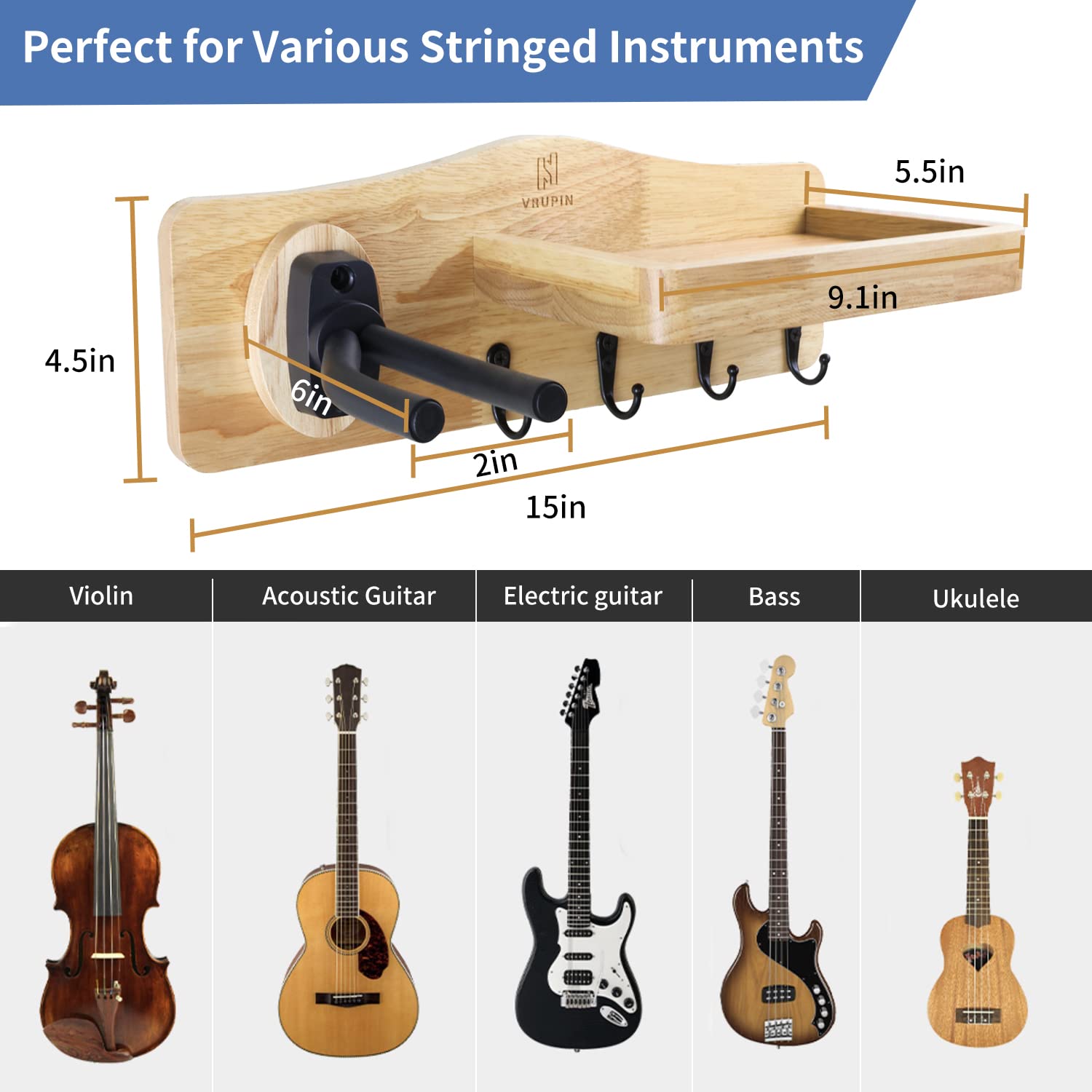 vrupin Natural UNT with Rota for Acoustic, Electric or Bass Guitar, Ukulele