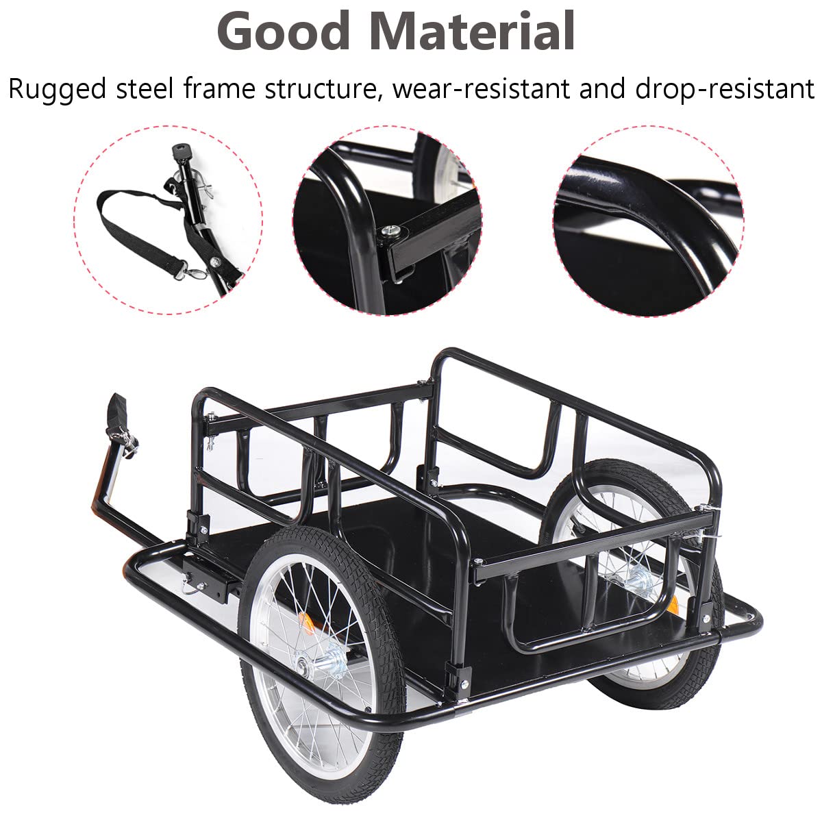 Sefzone Bike Trailer Cargo Foldable 143 lbs Max Load with 2x16'' Inflatable Wheels, Aluminum Bicycle Cargo Trailer w/Hitch for Carrying Stuff, Luggage, Plants, Tools