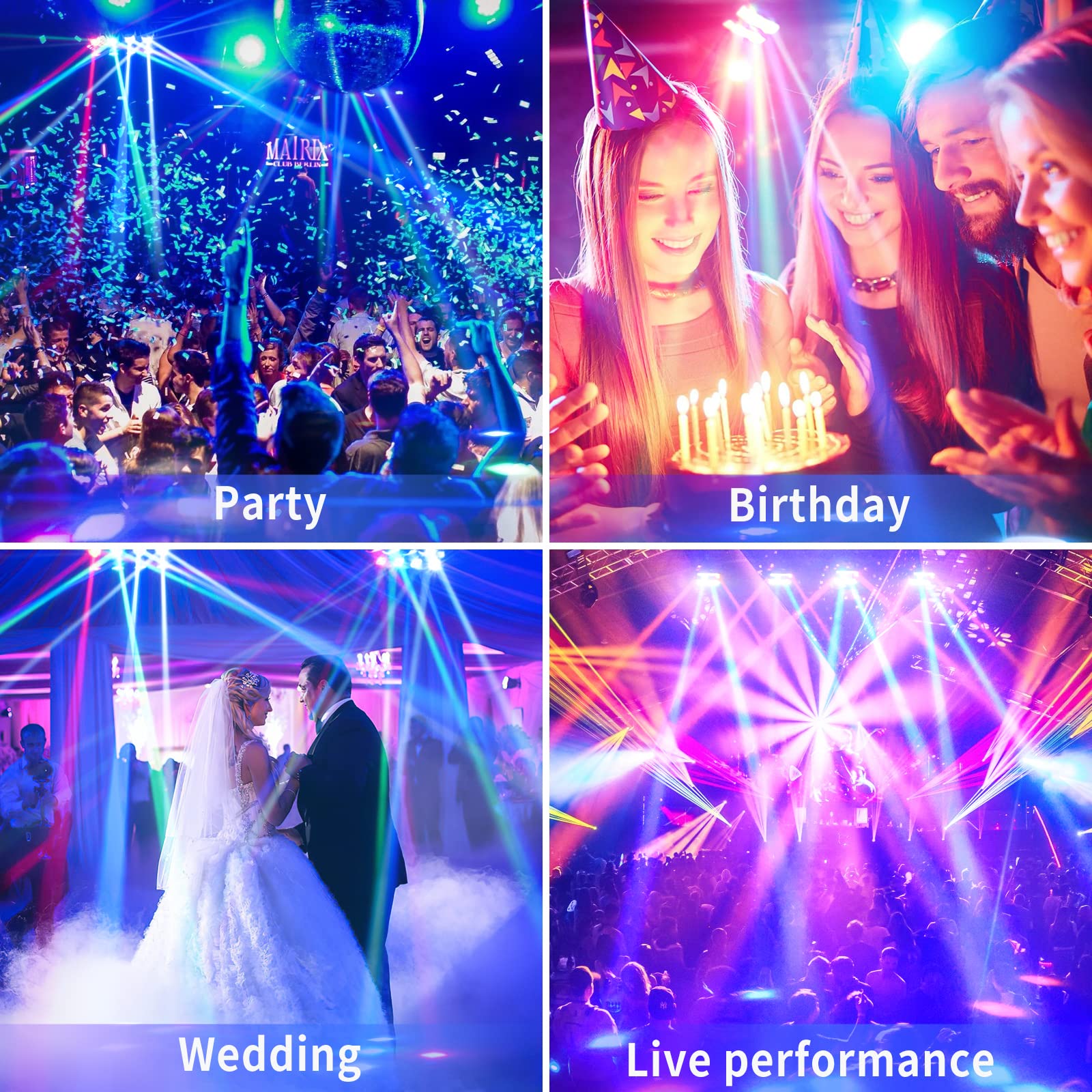 U`King Spider Moving Head Light 8x10W RGBW LEDs Beam DJ Lights and 2 Pixel Light Strips and 2 RG Laser Lights, Sound Activated/DMX-512 Control Perfect for Party Disco Wedding Live Stage Lighting