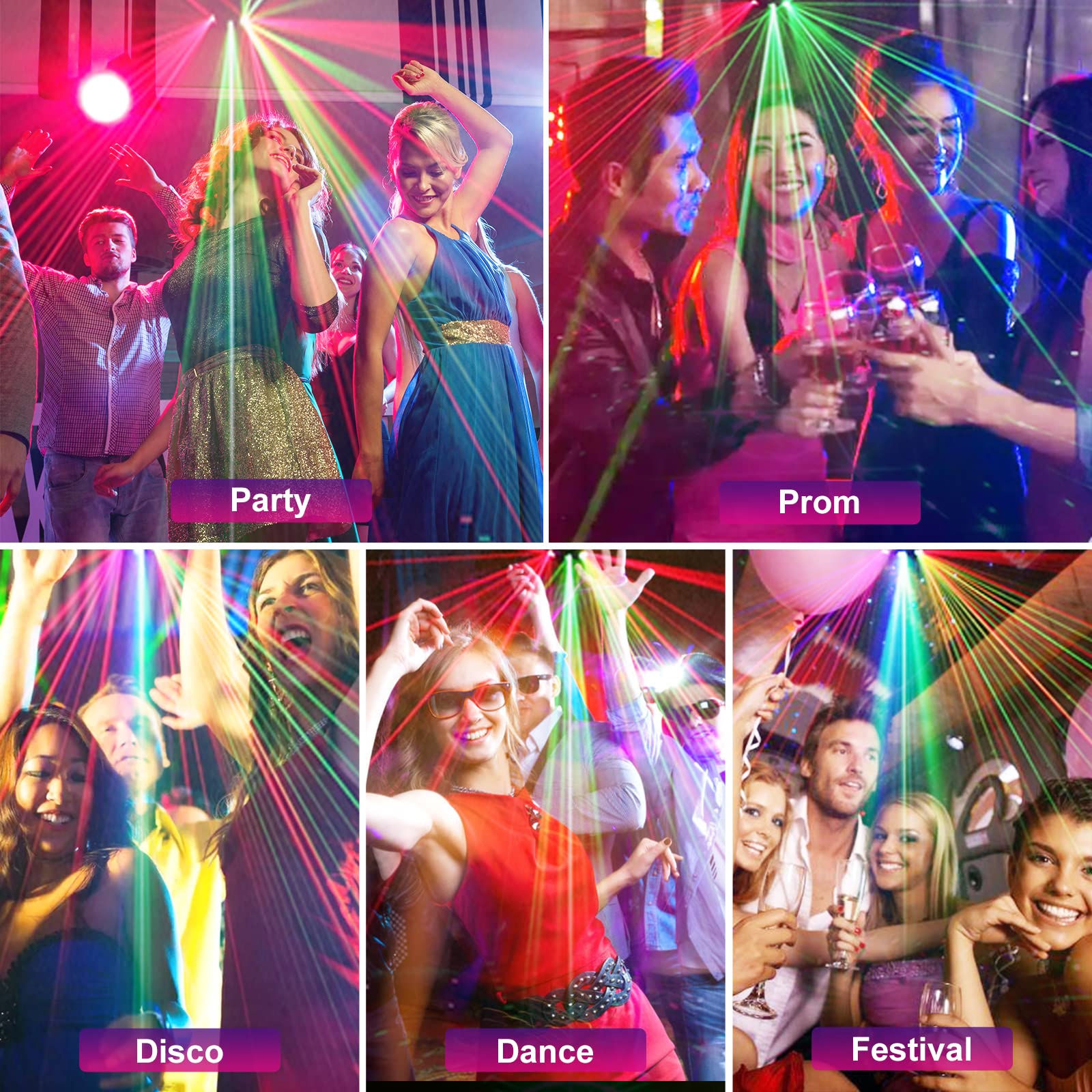 Proffessional Dj Laser Lights,15 Lens RGBUV Party Lights Dj Disco Light by DMX512 Control,Sound Activated LED Pattern Strobe Stage Lights Indoor for Parties Live Show Xmas Club Dancing