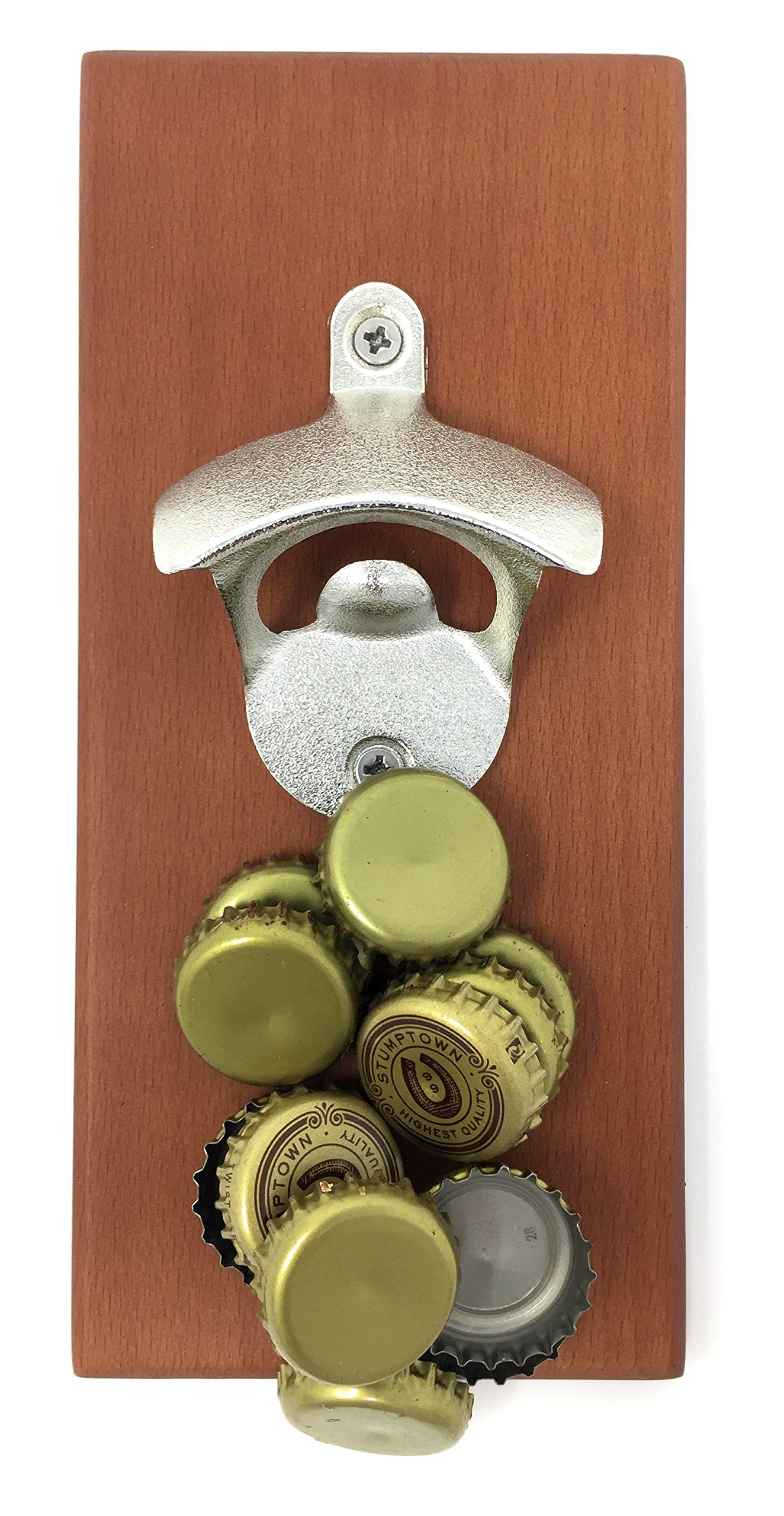 Wall Mounted Magnetic Bottle Opener and Cap Catcher with Hanging Kit, Made with Premium Beech Wood and Upgraded Stronger Magnets for Home Bar Kitchen or Man Cave
