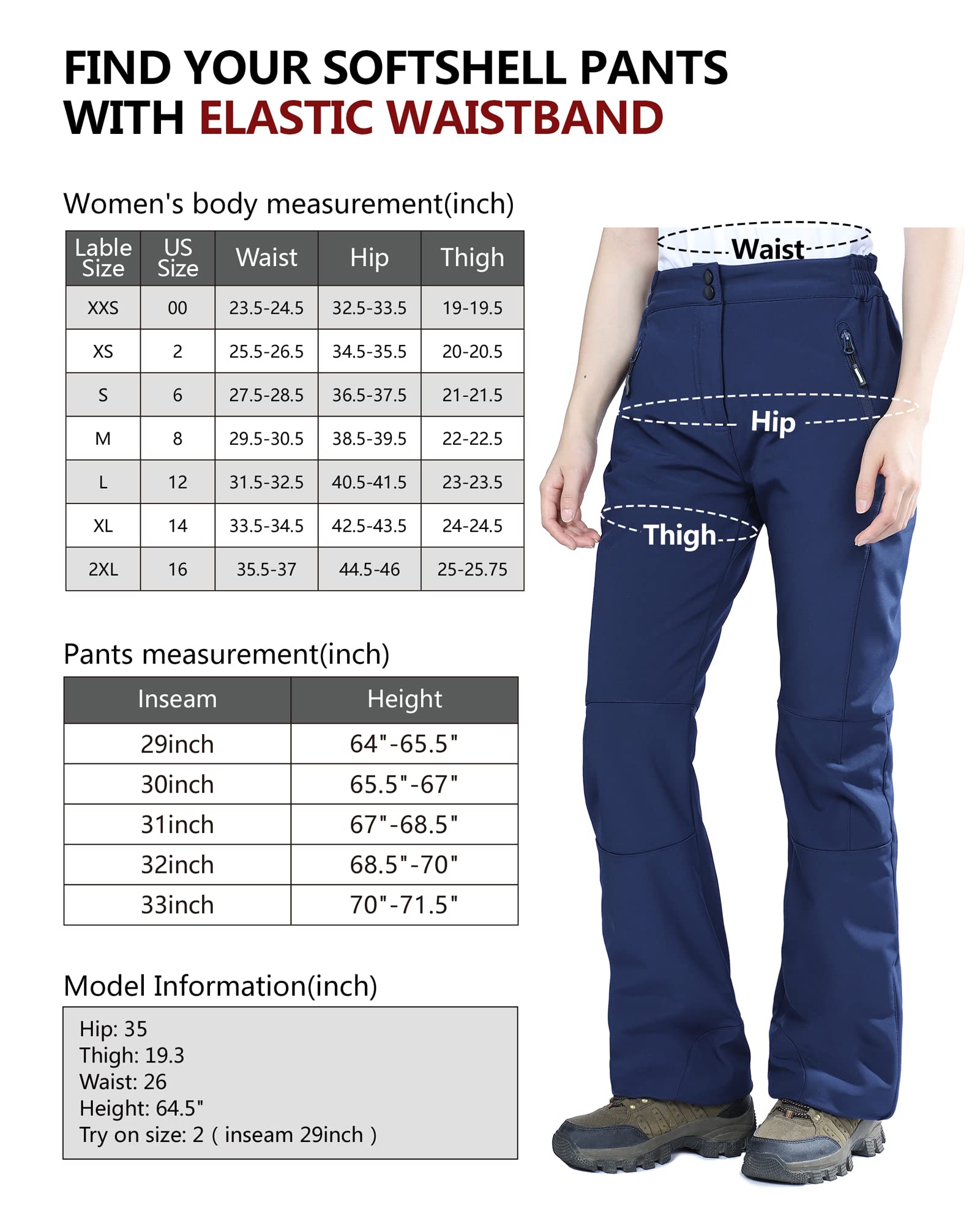 Outdoor Ventures Women's Sleek Waterproof Softshell Fleece Lined Ski Snow Insulated High Rise Hiking Pants with Bottom Zipper