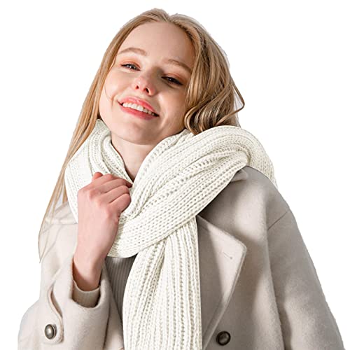 Womens Scarf Warm Winter Scarf Unisex Polyester Fleece Scarf Multi Color Cold Weather Neck Scarves For (White, One Size)