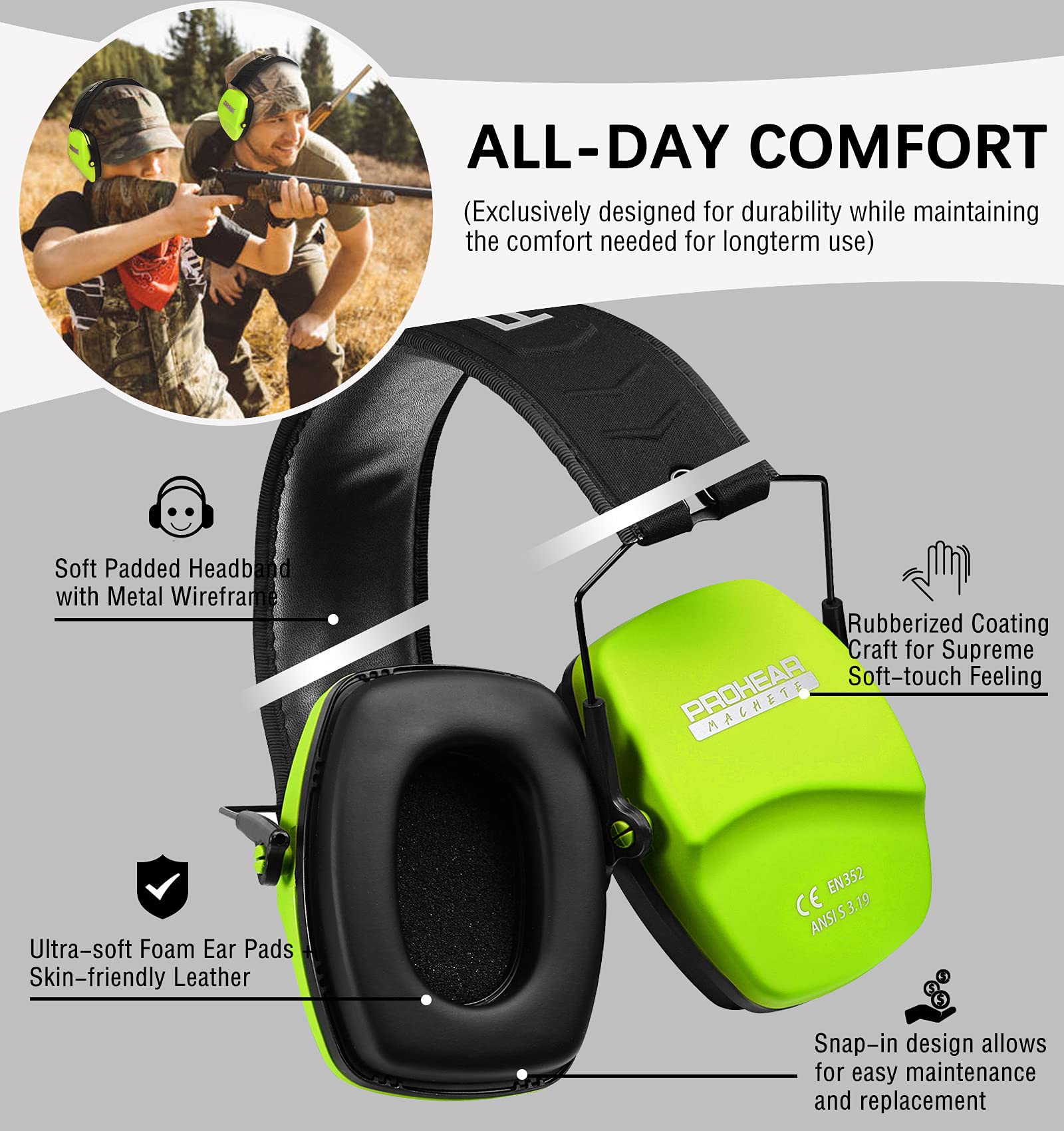 PROHEAR 016 Shooting Ear Protection Earmuffs 2 Pack, NRR 26dB for Gun Range, Hunting -Black and Fruit Green