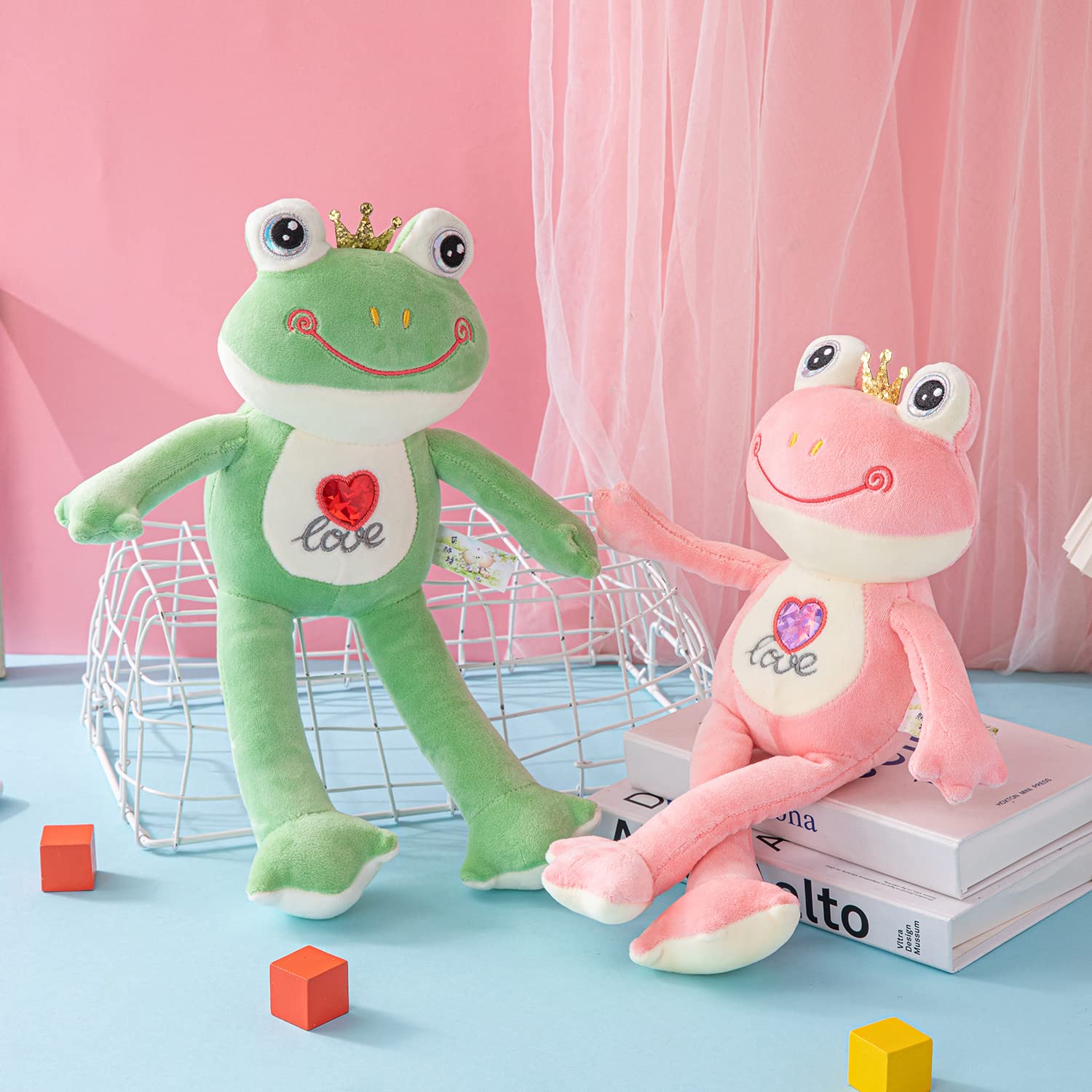 TOLTRGT Frog Stuffed Animal Plush, 2 PCS 13.8 Inch Adorable Soft Smiling Face Frog Plush Toy