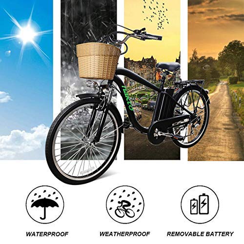 NAKTO 26" 250W City Electric Bicycle Sporting 6- Speed Gear EBike with Removable 250W 36V10A Lithium Battery
