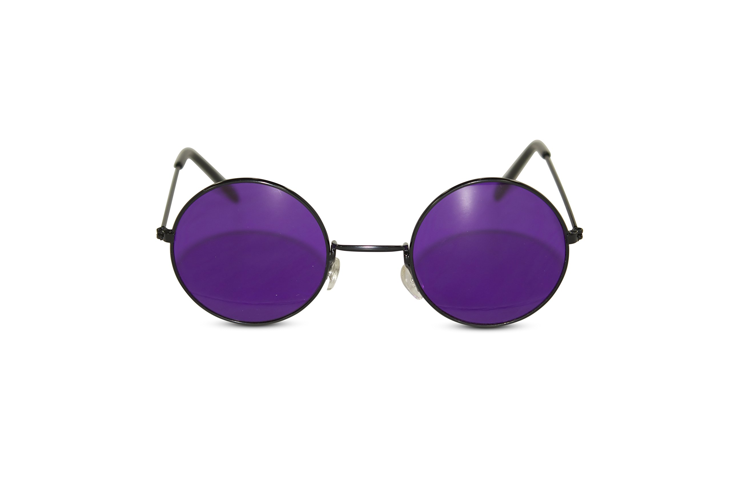 NEON NATION Circular Party Sunglasses Round Hippie Retro Shades with Colored Lenses (Black frame w/Purple Lens)