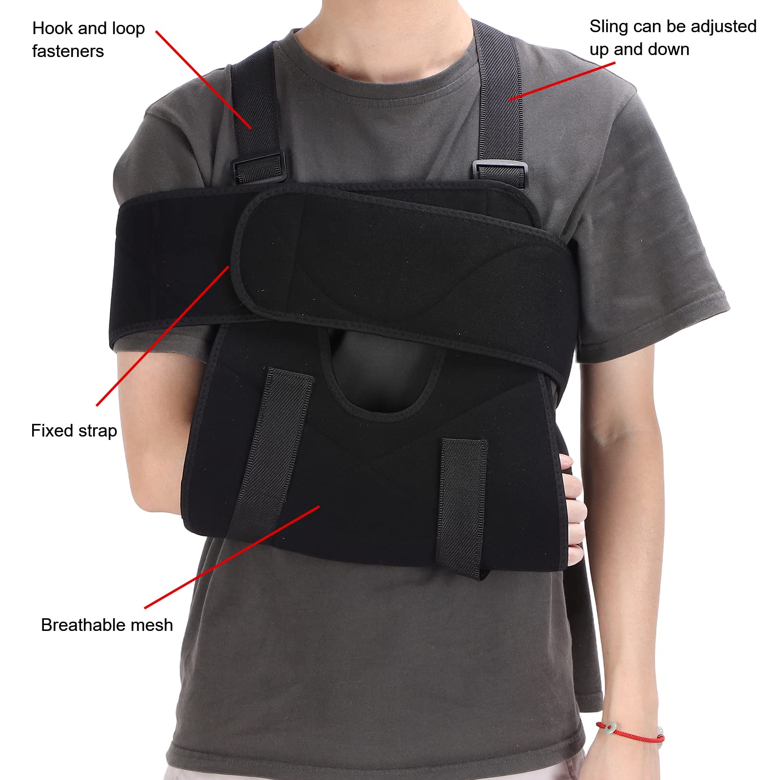 Shoulder Immobilizer Brace, Cross Back Arm Immobilizer Band Breathable Detachable Shock Absorbing Shoulder Pad Removable for Shoulder Injury
